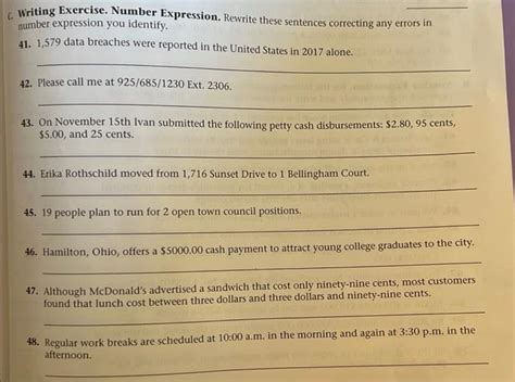 Writing Exercise Number Expression Rewrite These