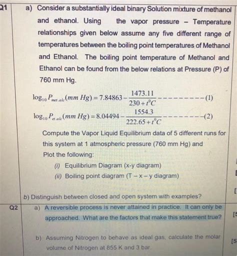 Solved 21 A Consider A Substantially Ideal Binary Solution
