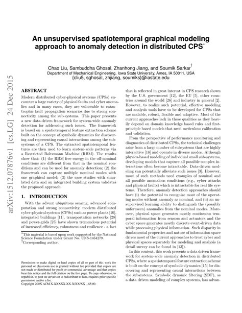Pdf An Unsupervised Spatiotemporal Graphical Modeling Approach To Anomaly Detection In