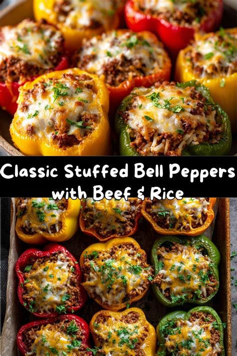 Stuffed Bell Peppers With Ground Beef And Brown Rice Classic Cheesy
