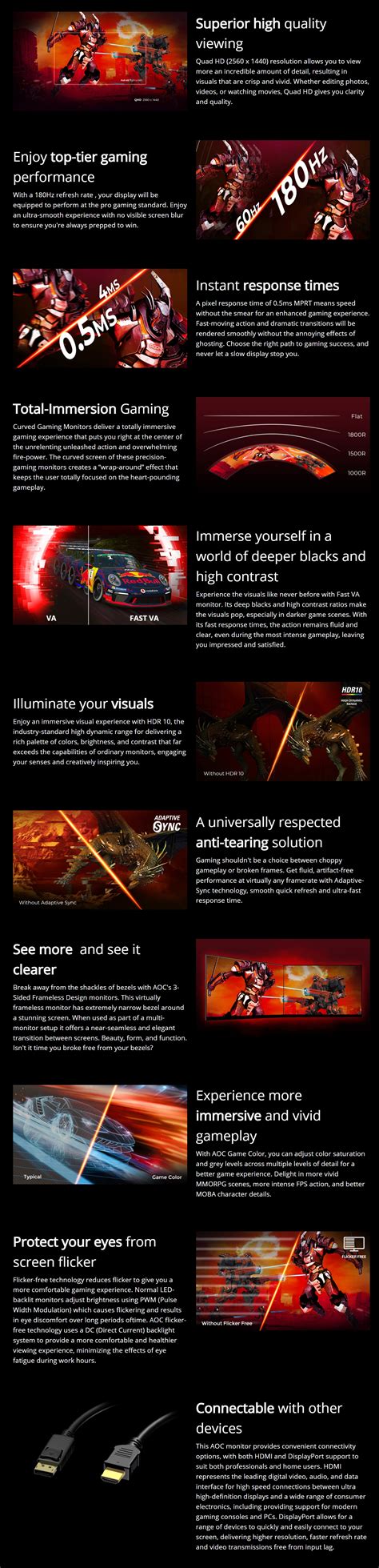 AOC 32in QHD HDR10 VA 180Hz Adaptive Sync Curved Gaming Monitor CQ32G4E Msy Com Au