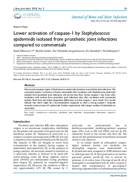 Pdf Lower Activation Of Caspase 1 By Staphylococcus Epidermidis Isolated From Prosthetic Joint