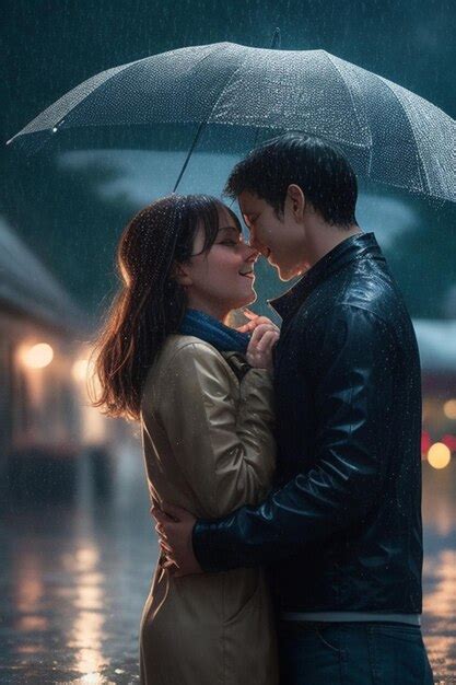 Premium Ai Image Couple Sharing Romantic Moments Under The Rain