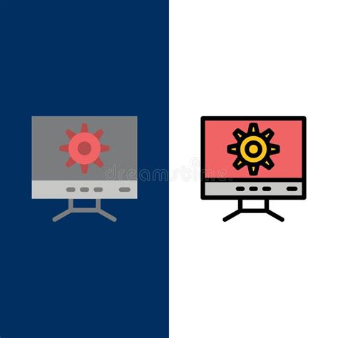 Computer Setting Design Icons Flat And Line Filled Icon Set Vector