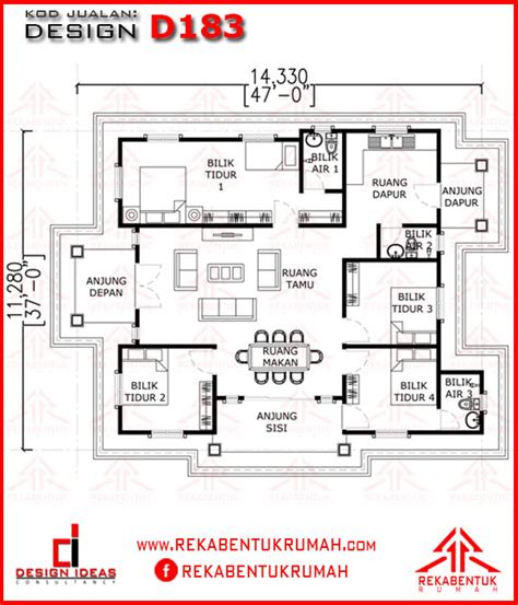 Design Rumah D183 Pelan Rumah Banglo 1 Tingkat 4 Bilik 2503 Kaki