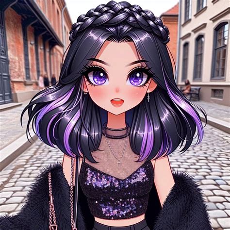 Anime Girl Purple Eyes Black Hair Fanart