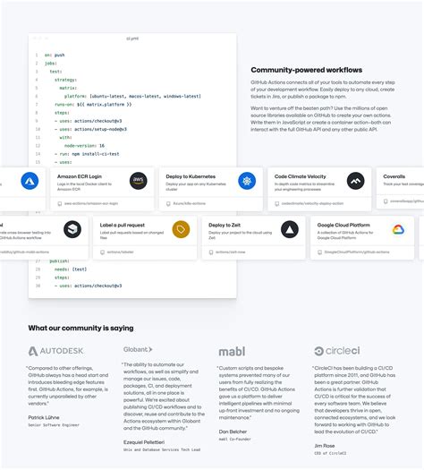 Github Actions Page Section Integration Feature Section Design Design