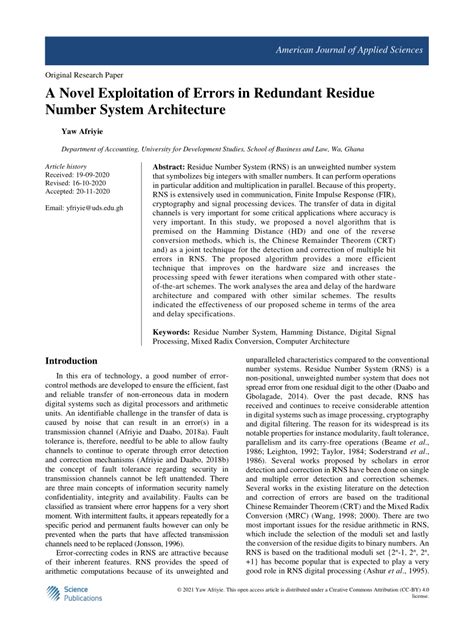 Pdf A Novel Exploitation Of Errors In Redundant Residue Number System