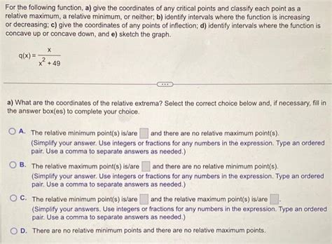 Solved For The Following Function A Give The Coordinates Chegg