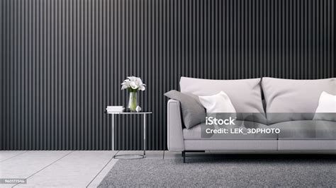 현대 럭셔리 거실 인테리어 디자인 검정에 회색 소파 블록 벽과 콘크리트 바닥 3d 렌더링 0명에 대한 스톡 사진 및 기타 이미지 Istock