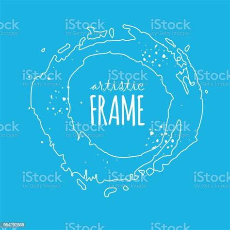 예술 벡터 둥근 파란색 배경에 텍스트에 대 한 빈 공간 흰색 선형 프레임 추상 손 라인과 관광 명소 만든 원형 테두리 그려 0명에 대한 스톡 벡터 아트 및 기타 이미지