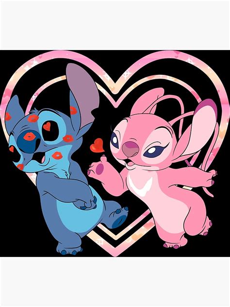 Cartoon Stitch And Angel Kissdesign For Men And Women Art Print For