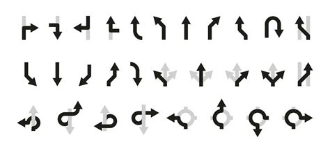 Road Navigation Arrows Driving Direction Mark Location Point Crossroad Circle Turning Route