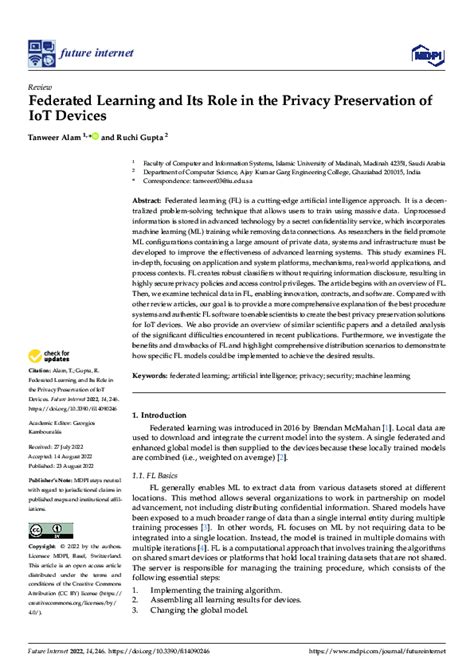 Pdf Federated Learning And Its Role In The Privacy Preservation Of Iot Devices