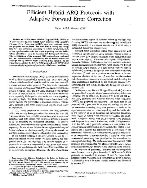 Pdf Efficient Hybrid Arq Protocols With Adaptive Forward Error Correction