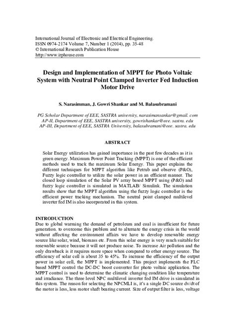 Pdf Design And Implementation Of Mppt For Photo Voltaic System With