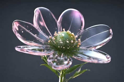 a close up of a glass flower with a dark background path tracing
