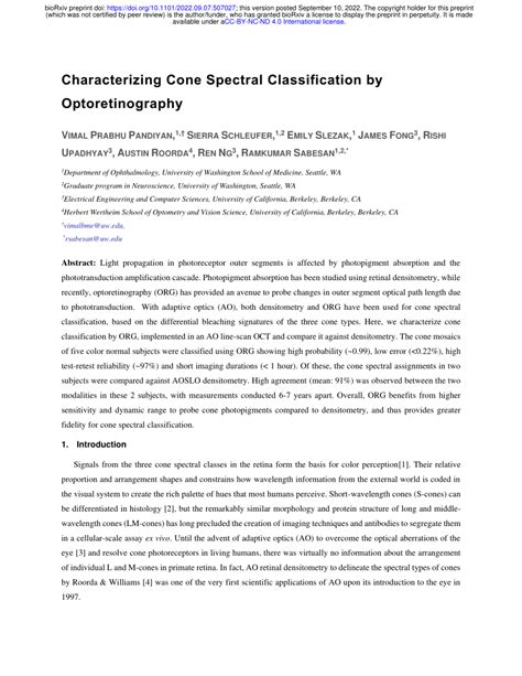 Pdf Characterizing Cone Spectral Classification By Optoretinography