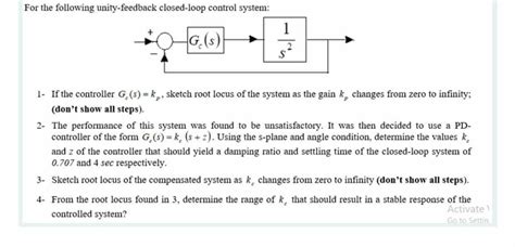 solved for the following unity feedback closed loop control