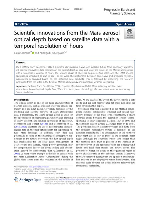 Pdf Scientific Innovations From The Mars Aerosol Optical Depth Based On Satellite Data With A