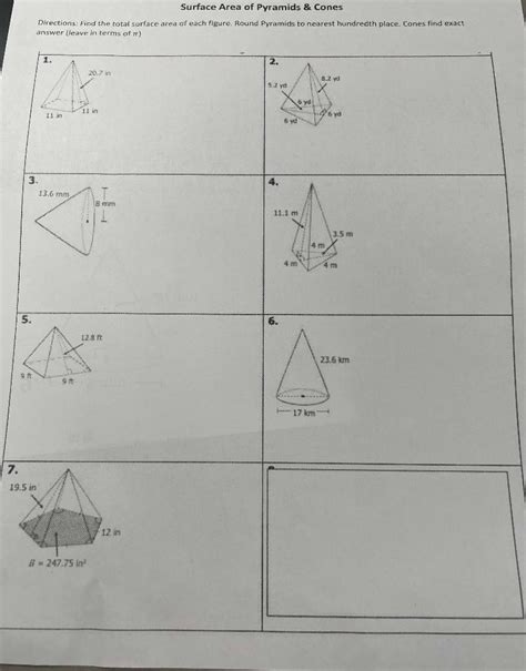 Surface Areas Of Pyramids And Cones Worksheets Free Surface Area Of