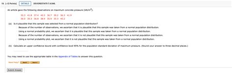 solved an article gave the following observations on maximum