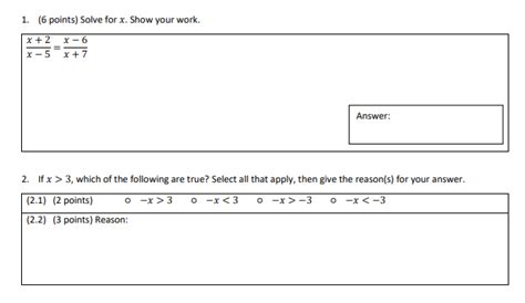 Solved 1 6 Points Solve For X Show Your Work Chegg Com