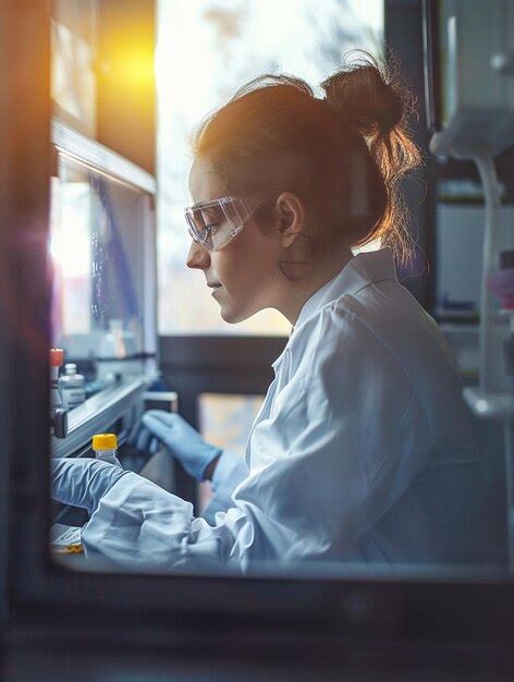 Focused Scientist Conducting Laboratory Research In Protective Gear Premium Ai Generated Image