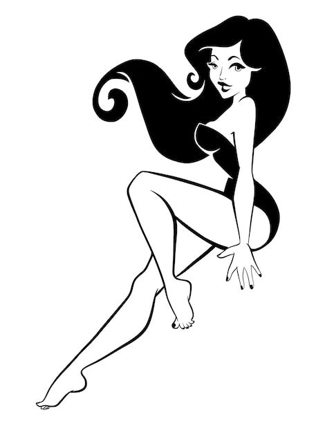 Pin Up Girl Outline Drawing