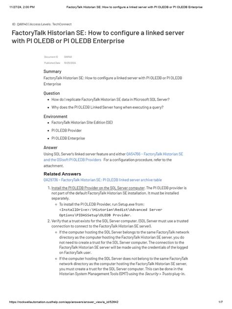 factorytalk historian se how to configure a linked server with pi