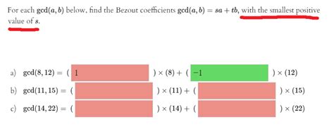 Solved For Each Gcdab Below Find The Bezout Coefficients