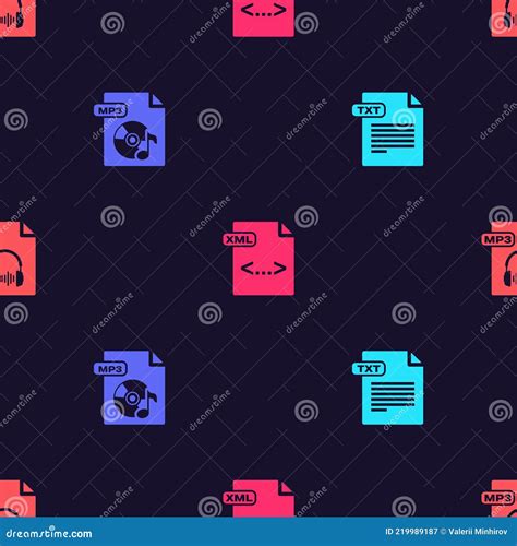 Set TXT File Document MP3 XML And On Seamless Pattern Vector Stock Vector Illustration Of