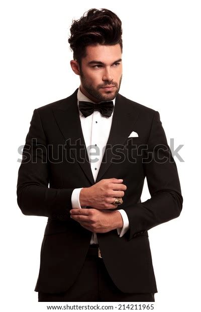 Fashion Elegant Man Tuxedo Fixing His Stock Photo Edit Now 214211965