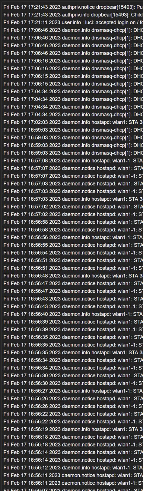 status system log should have toggleable filters based on current