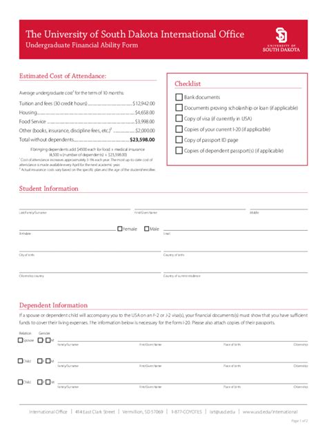 Undergraduate Financial Ability Form Fill Out And Sign Printable Pdf