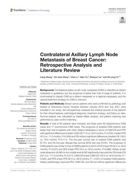 Pdf Contralateral Axillary Lymph Node Metastasis Of Breast Cancer