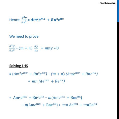 Ex 5 7 14 If Y A Emx B Enx Show D2y Dx2 M N