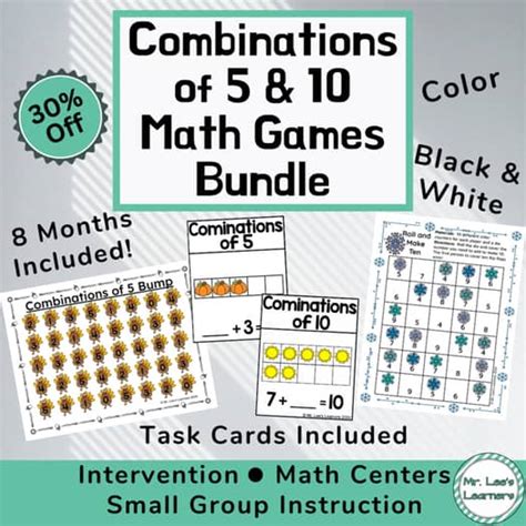 Combinations Of 5 And Combinations Of 10 Kindergarten And First Grade Math