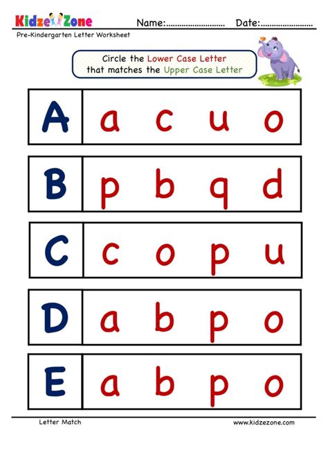 Kindergarten Worksheets Match Upper Case And Lower Case