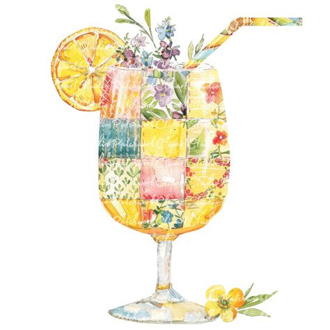 10 Mimosa Cocktails Clipart Bundle Printable Patchwork Cocktail