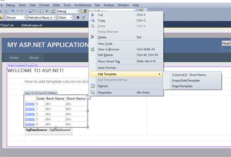How To Add Template Column In Gridview Microsoft Visual Studio