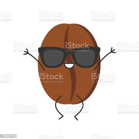 커피 콩 귀여운 캐릭터 만화 점프 웃는 얼굴 행복 한 기쁨 감정 어두운 갈색 사인 커피 음료 벡터 일러스트 커피 콩에 대한 스톡 벡터 아트 및 기타 이미지 Istock