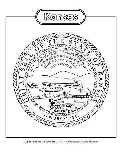 Kansas State Flag Coloring Page Pre K 2nd Grade Places Social