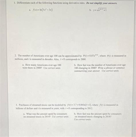 Solved 1 Differentiate Each Of The Following Functions