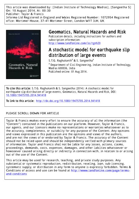 Pdf A Stochastic Model For Earthquake Slip Distribution Of Large Events