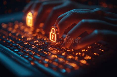 Hands Typing On A Keyboard With Glowing Security Locks Symbolizing Digital Safety In The Modern