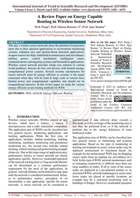A Review Paper On Energy Capable Routing In Wireless Sensor Network Pdf