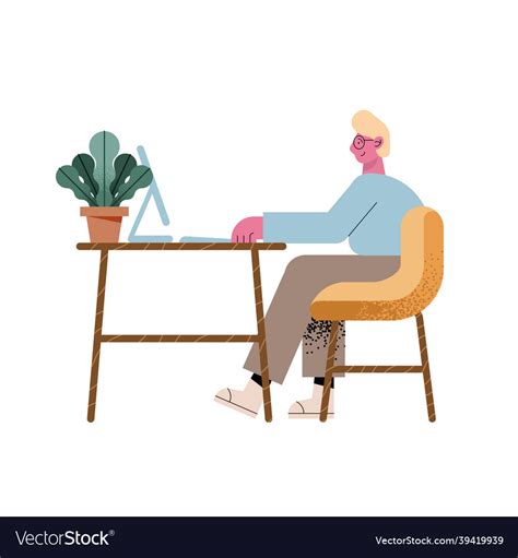 Man With Computer Working Royalty Free Vector Image