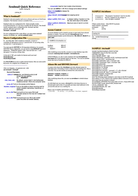 sendmail quick reference printable pdf download