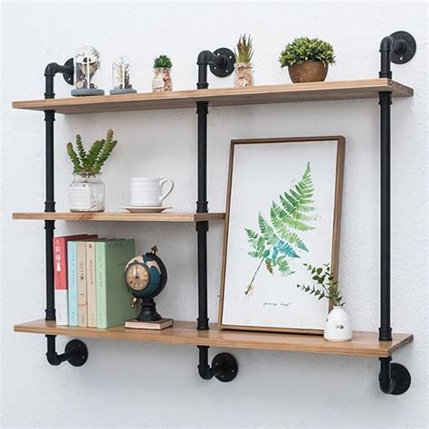 Industrial Pipe Shelf With Wood 433inrustic Wall Mount Shelf 3 Tiers